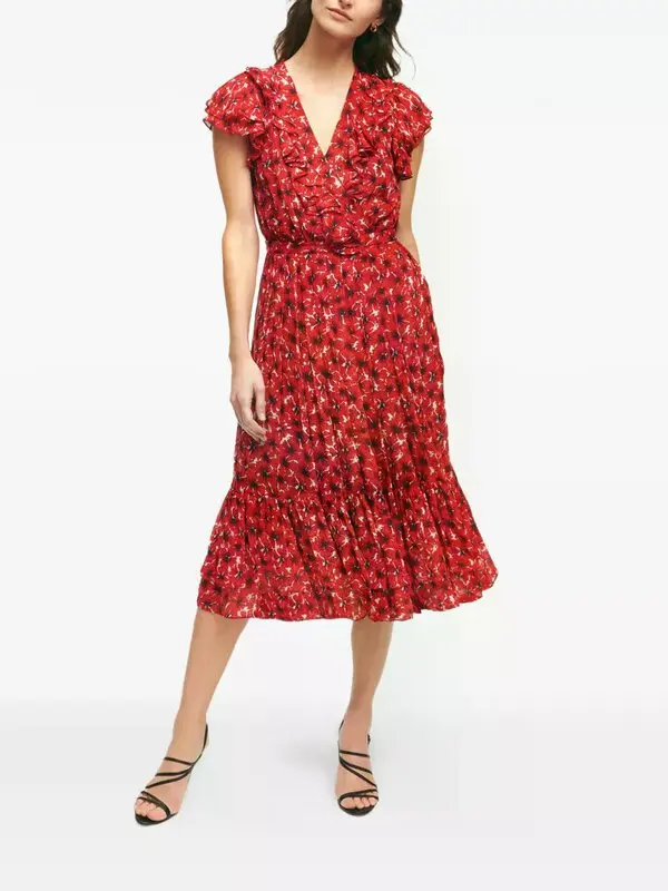 Brooks Brothers Flounced Poppy-print Midi Dress