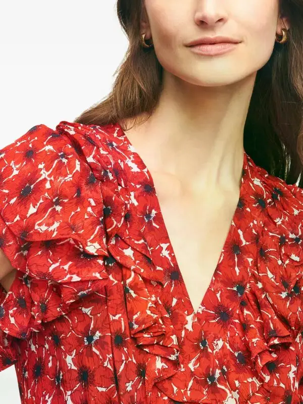 Brooks Brothers Flounced Poppy-print Midi Dress