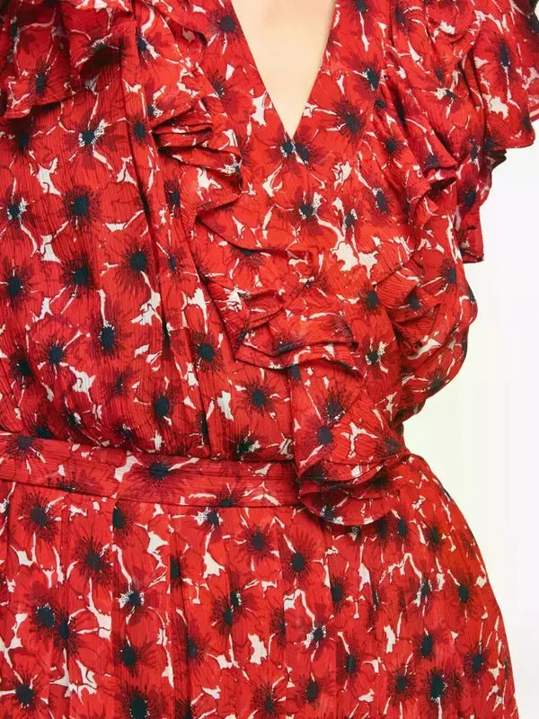Brooks Brothers Flounced Poppy-print Midi Dress