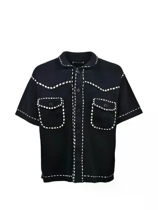 PHINGERIN Short-sleeved Contrast Stitch Shirt