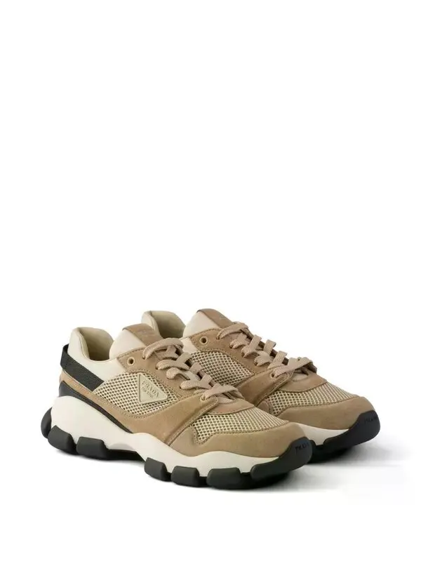 Prada Mesh And Suede Lace-up Sneakers - Neutrals