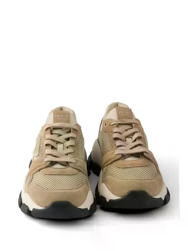 Prada Mesh And Suede Lace-up Sneakers - Neutrals