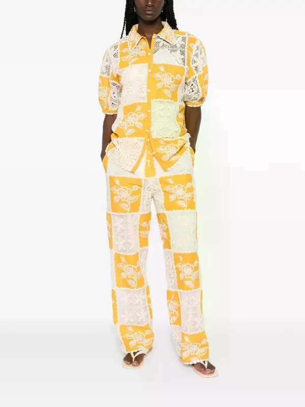 Farm Rio Patchwork Floral-embroidered Shirt