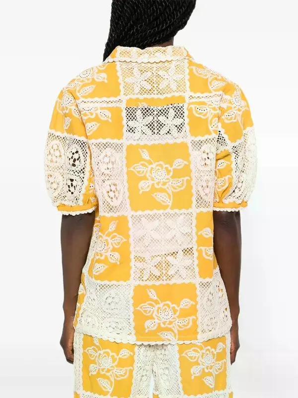 Farm Rio Patchwork Floral-embroidered Shirt