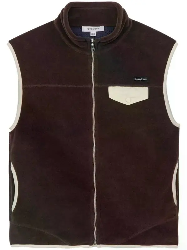 SPORTY & RICH Zipped Polar Vest - Brown