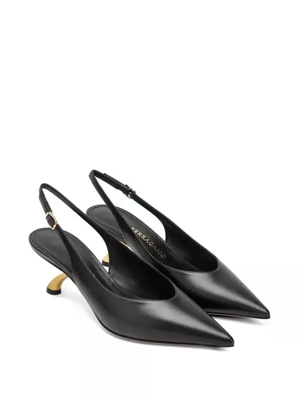 FERRAGAMO S-shaped Heel Slingback Pumps - Black
