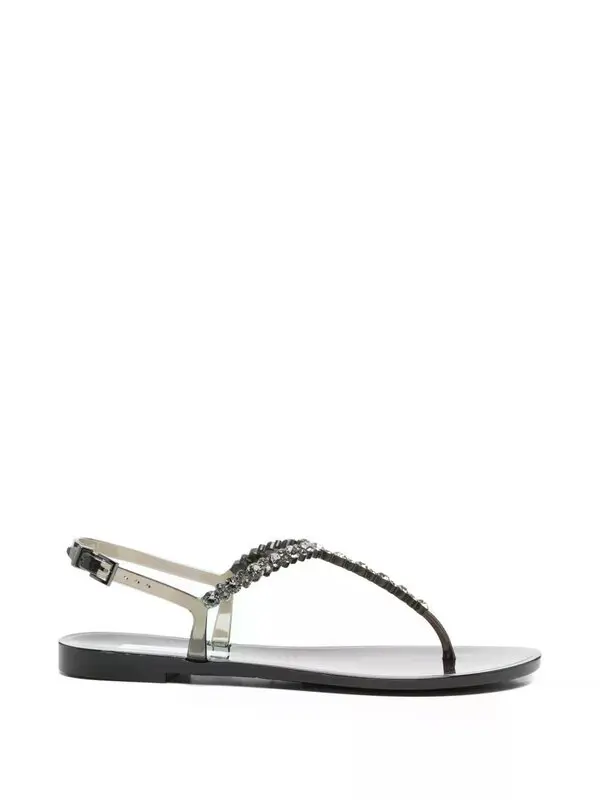 Menghi Crystal Embellished Jelly Thong Sandals - Black