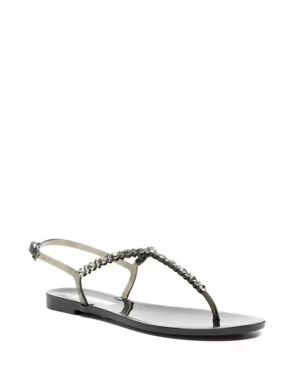 Menghi Crystal Embellished Jelly Thong Sandals - Black