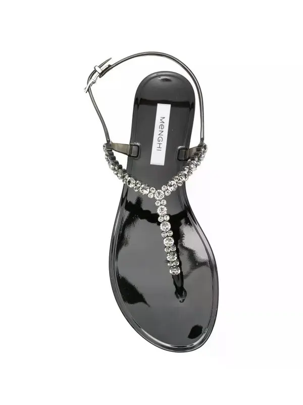 Menghi Crystal Embellished Jelly Thong Sandals - Black