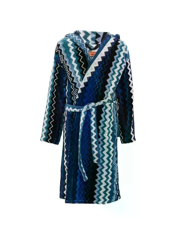 Missoni Zigzag-print Hooded Dressing Gown - Blue