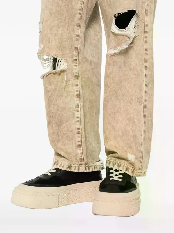 TRC Distressed Elasticated-cuff Wide Leg Jeans