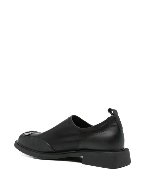 LINDA BAUMANN Logo Plaque Square-toe Loafers - Black