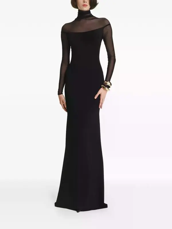 2310 STUDIO High-neck Mesh-panelled Maxi Dress - Black