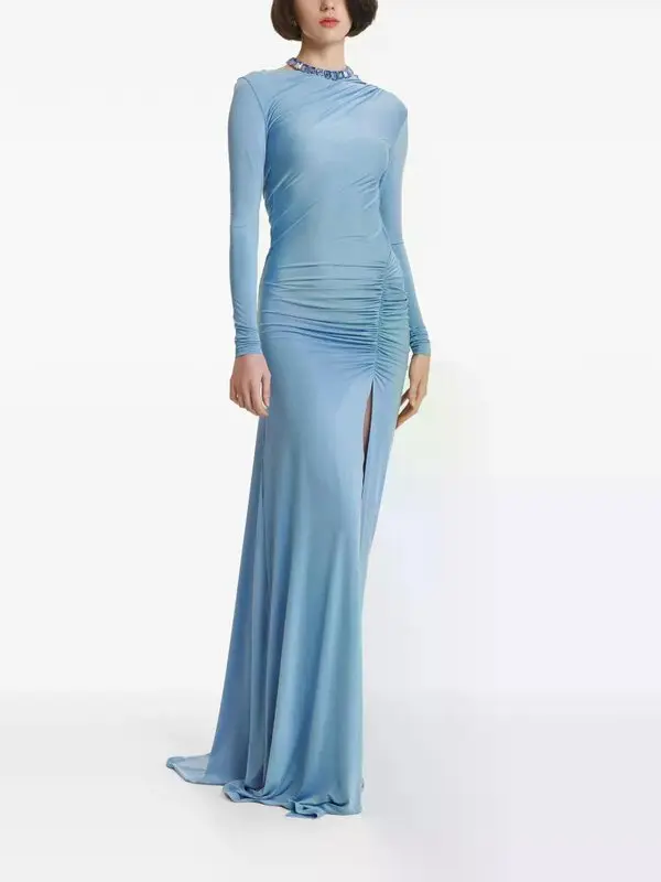 2310 STUDIO Ruched Detail Side Slit Maxi Dress