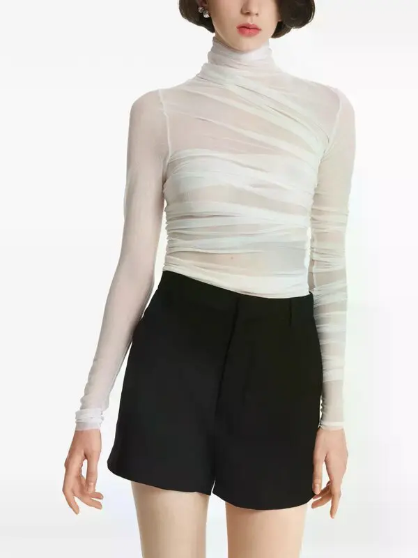 2310 STUDIO Ruched Semi-sheer High Neck Top