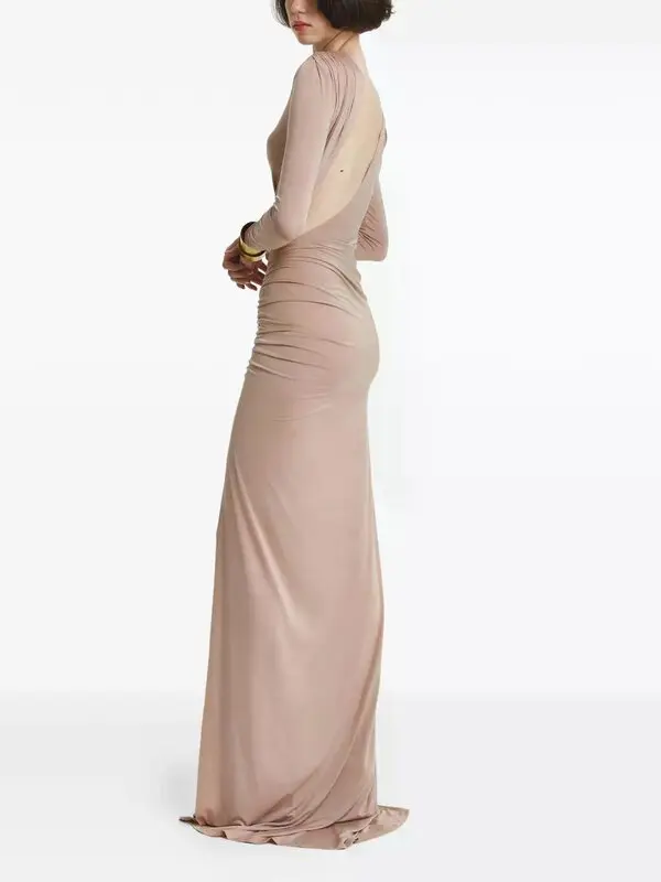 2310 STUDIO Ruched Detail Backless Maxi Dress