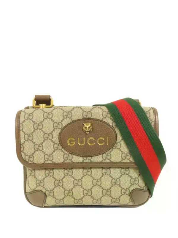 Gucci Gg Canvas Shoulder Bag With Tiger Head Plaque - Neutrals