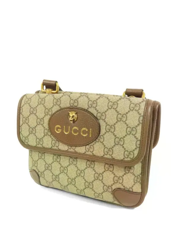 Gucci Gg Canvas Shoulder Bag With Tiger Head Plaque - Neutrals