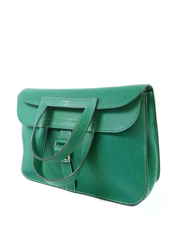Hermès Halzan Clemence-leather Tote Bag - Green