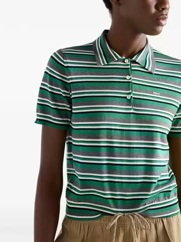 Prada Short-sleeved Striped Cotton Polo Shirt - Green