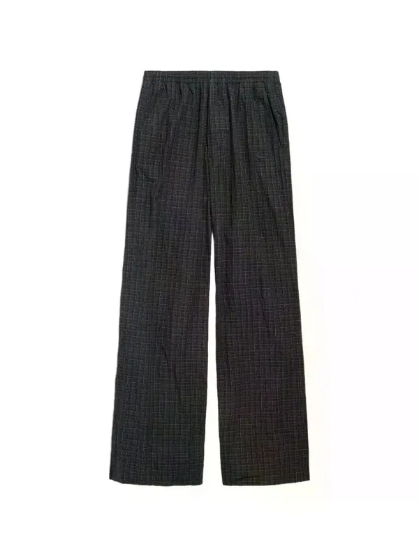 Balenciaga Check-pattern Embroidered-logo Wide-leg Trousers - Grey