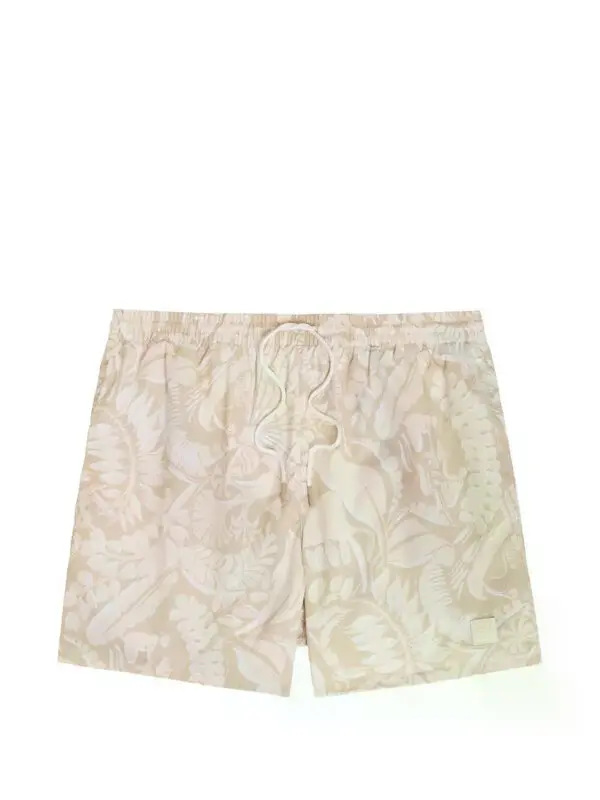 BOSS Drawstring Swim Shorts With Floral Print - Neutrals