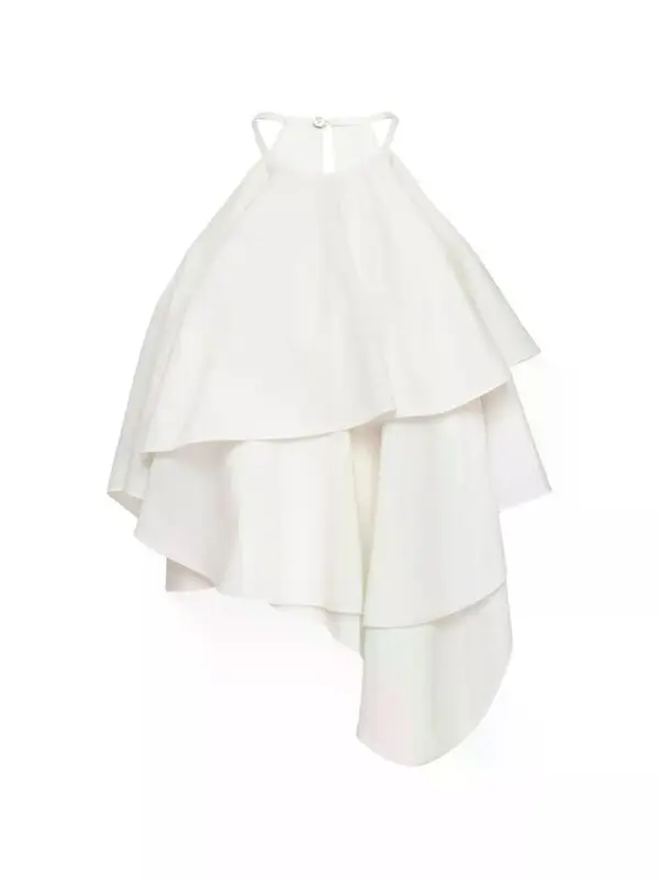 CLUB21 COLLECTION Tiered Asymmetric Halter Neck Top - White