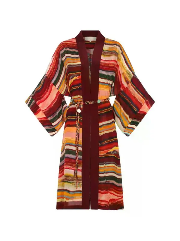 Carolina K Eden Striped Belted Kimono - Red
