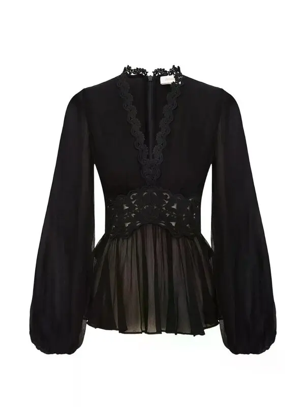 Zimmermann Luna Lace-trim Peplum Blouse