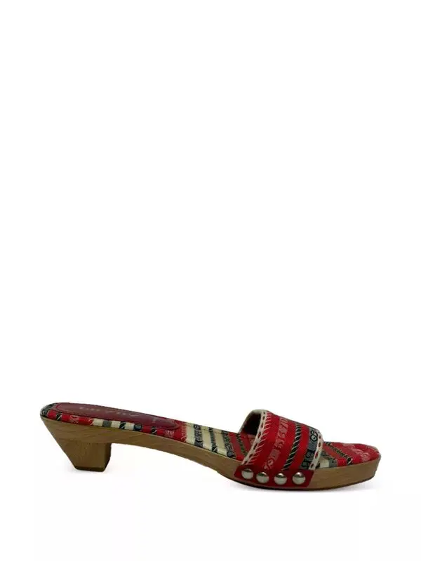 Prada Striped Wooden Mule Sandals