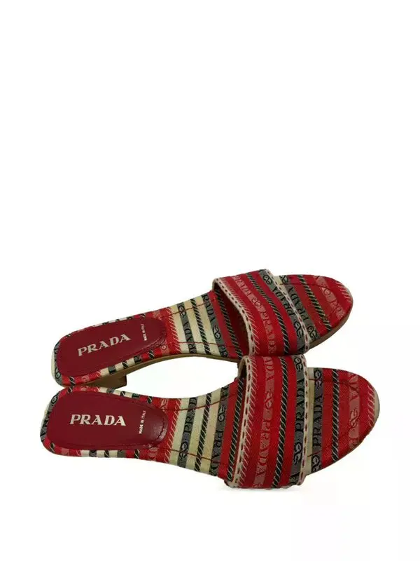Prada Striped Wooden Mule Sandals