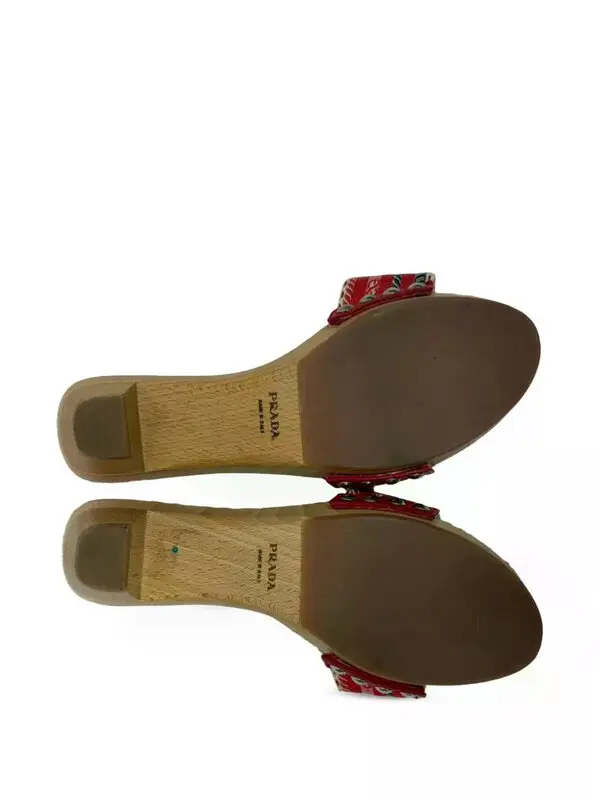 Prada Striped Wooden Mule Sandals