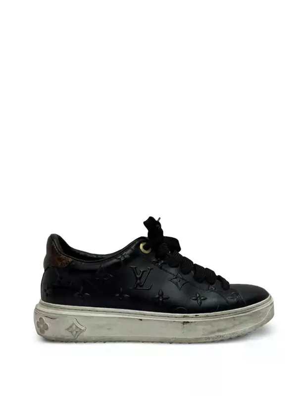 LOUIS VUITTON Leather Monogram Embossed "time Out" Sneakers - Black