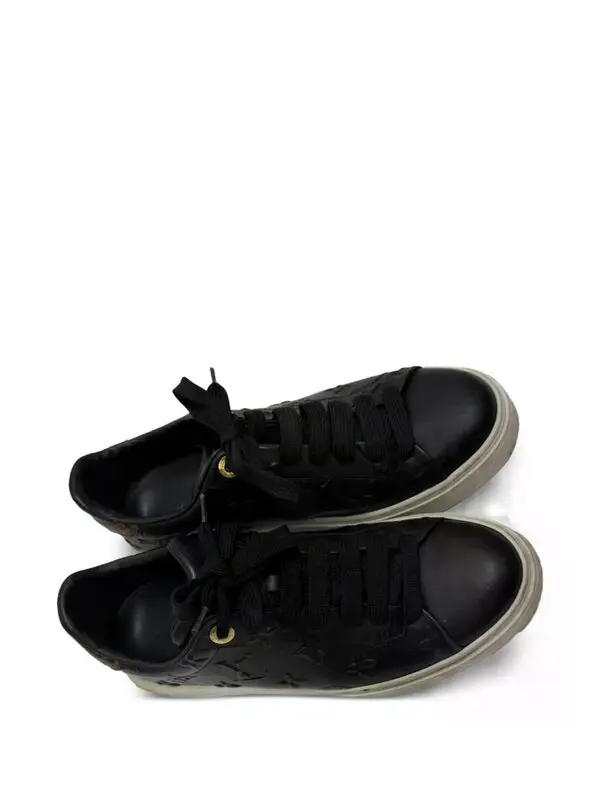 LOUIS VUITTON Leather Monogram Embossed "time Out" Sneakers - Black