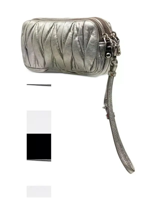 Miu Miu Matelasse Metallic Nappa Double Zip Pouch