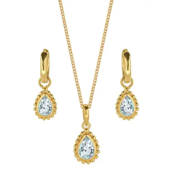 CHARLOTTE'S WEB JEWELLERY Gold Plated Aquamarine Necklace And Earring Set - Gold/blue
