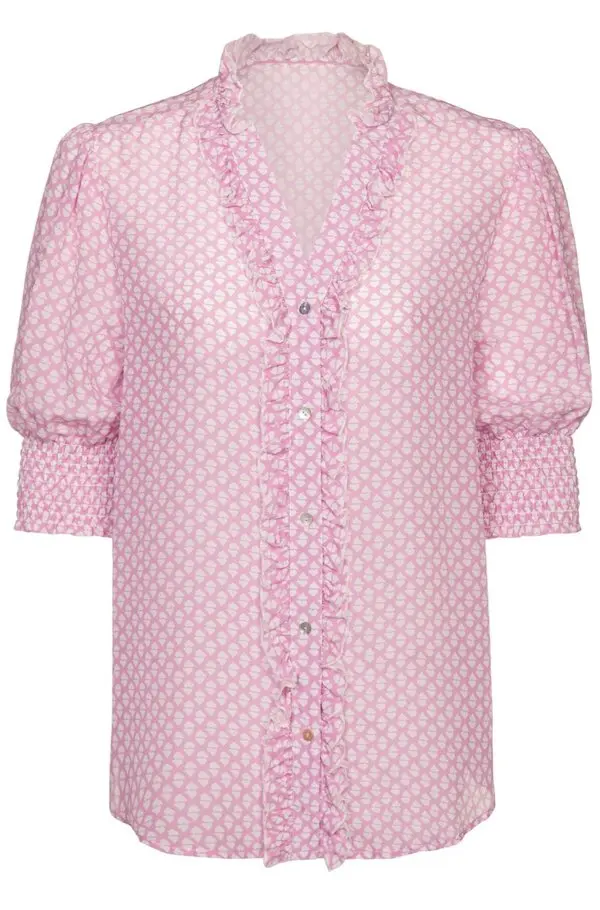 GUINEA Pure Silk Vintage Print Shirt - Pink