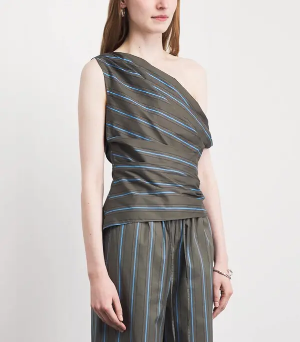 Staud Asymmetric Phare Striped Blouse - Grey