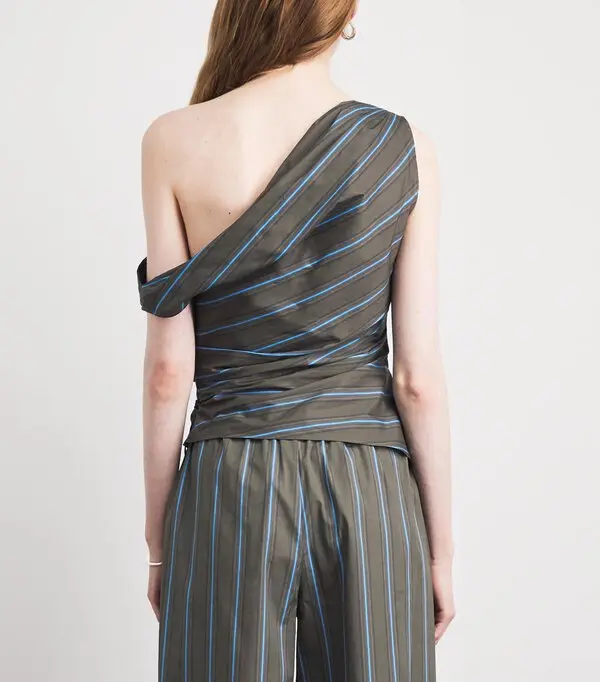 Staud Asymmetric Phare Striped Blouse - Grey