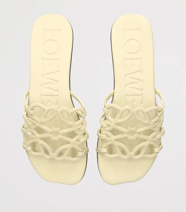 Loewe Petal Leather Anagram Slides - Yellow