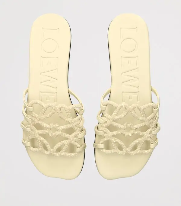 Loewe Petal Leather Anagram Slides - Yellow