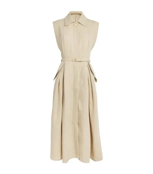 Le Kasha Linen Belted Midi Dress - Beige