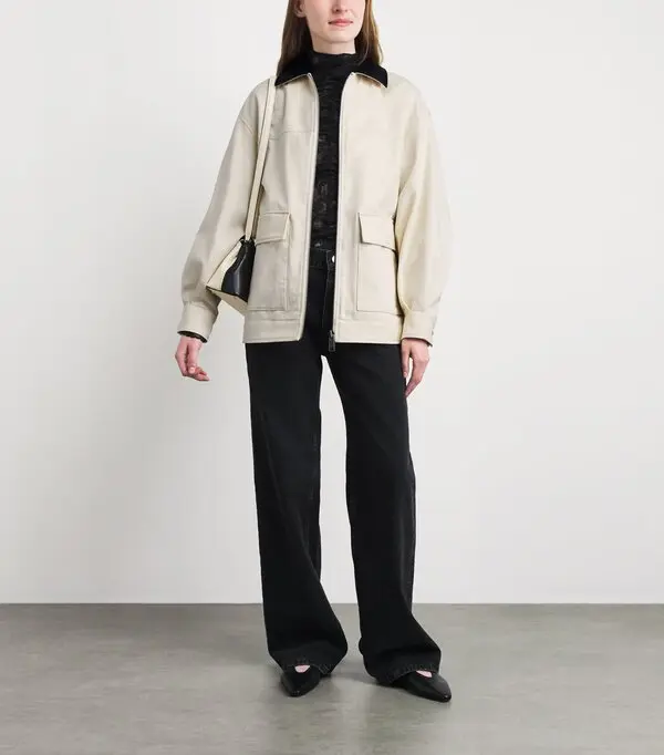 ANINE BING Cotton Holden Jacket With Leather Collar - Beige