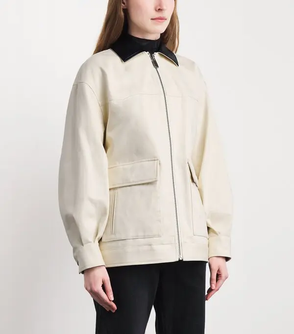 ANINE BING Cotton Holden Jacket With Leather Collar - Beige