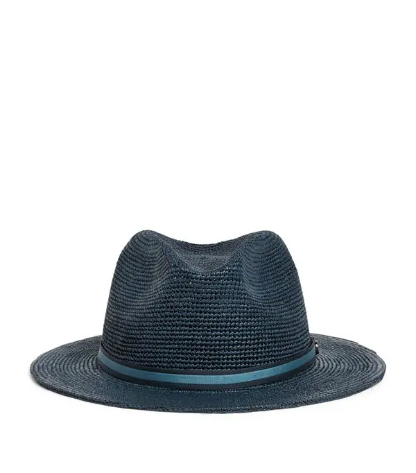 Borsalino Raffia Crocheted Fedora - Navy