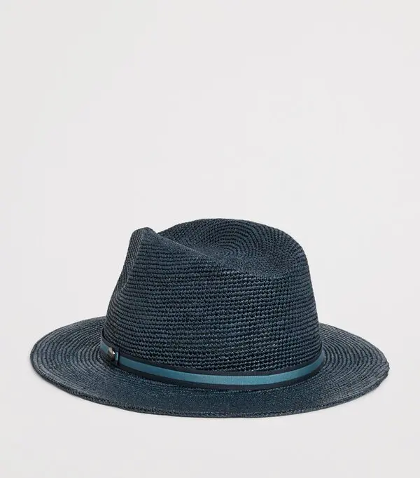 Borsalino Raffia Crocheted Fedora - Navy