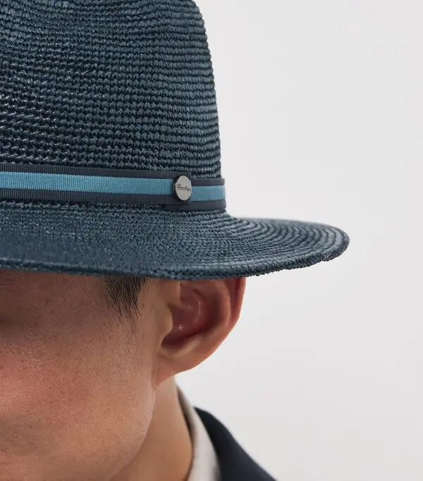 Borsalino Raffia Crocheted Fedora - Navy