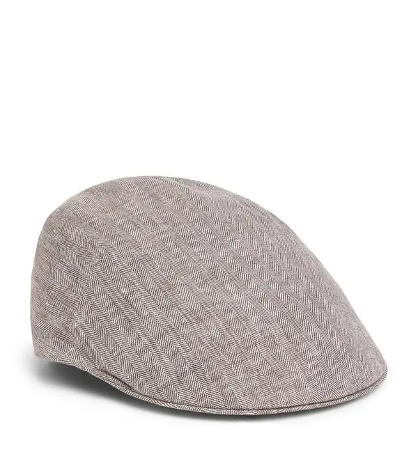 Borsalino Linen Herringbone Parigi Duckbill Flat Cap - Red