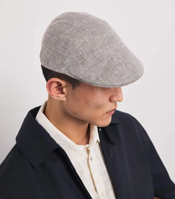Borsalino Linen Herringbone Parigi Duckbill Flat Cap