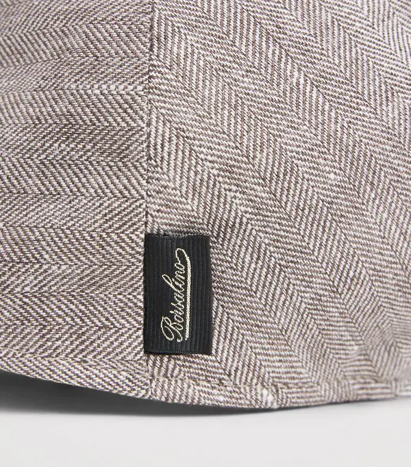Borsalino Linen Herringbone Parigi Duckbill Flat Cap
